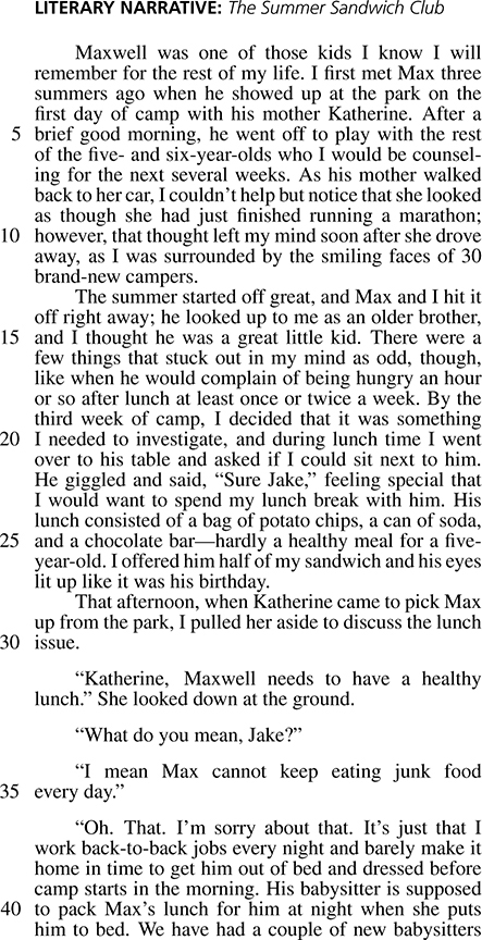 ACT Reading Practice Test 121: Literary Narrative - The Summer Sandwich ...