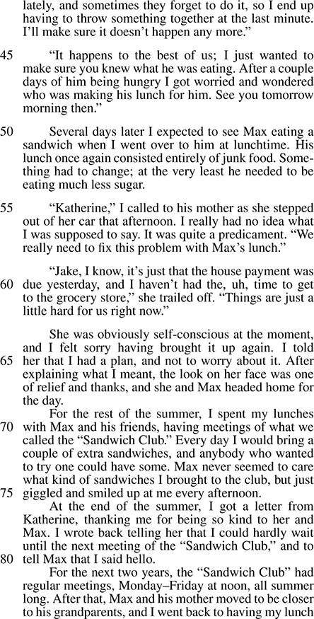 ACT Reading Practice Test 121: Literary Narrative - The Summer Sandwich ...