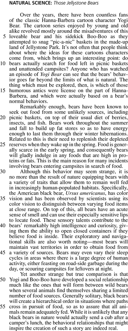 ACT Reading Practice Test 128: Natural Science - Those Jellystone Bears ...