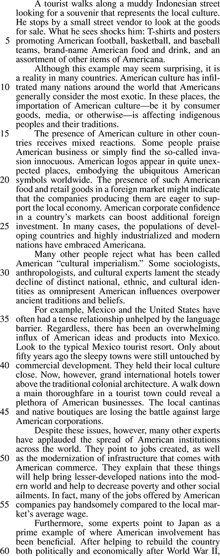 ACT Reading Practice Test 130: Social Science - American Influences ...