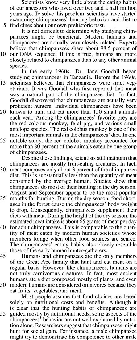 ACT Reading Practice Test 136: Natural Science - The Eating Habits of ...